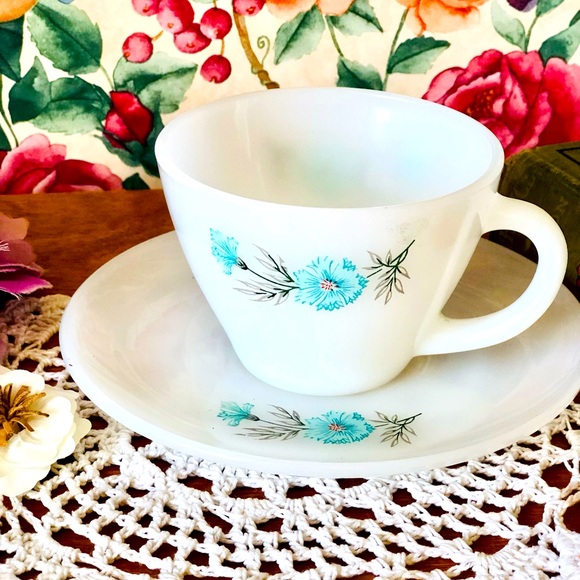 Fire King | Dining | Fire King Blue Chrysanthemum Cottage Core Tea Cup ...